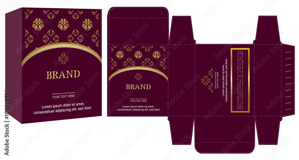 Packaging design, red and gold luxury box design template and mockup ...