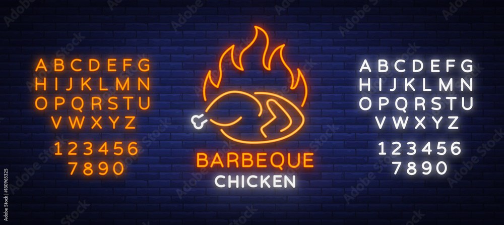Logo Chicken Barbecue is a neon-style logo for a food store and a ...