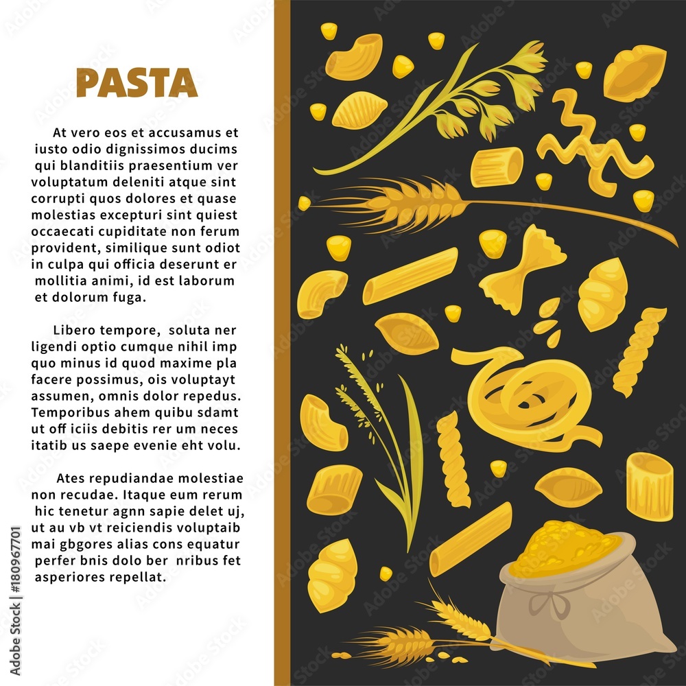 Pasta poster design for Italian food cuisine or macaroni and spaghetti ...