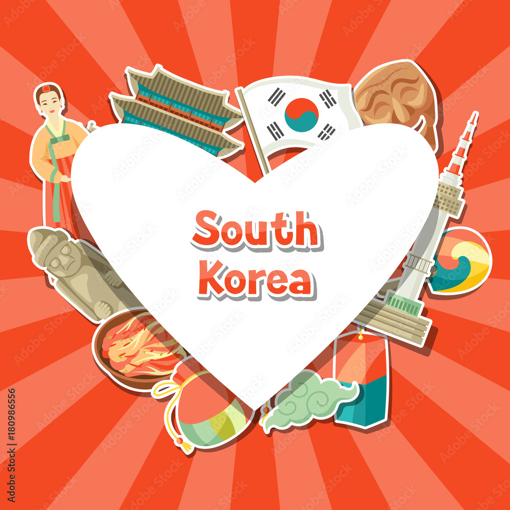 Korea background design. Korean traditional sticker symbols and objects ...