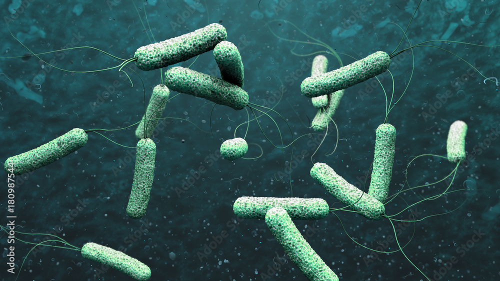3d illustration of cholera pathogens in dark green water Stock ...