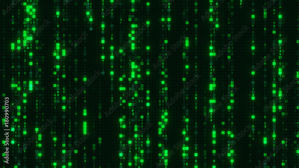 Green matrix rain of digital HEX code Stock-Illustration | Adobe Stock