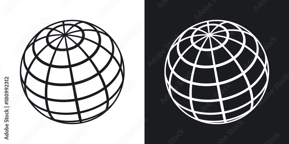 Vector global communications icon. Two-tone version on black and white ...