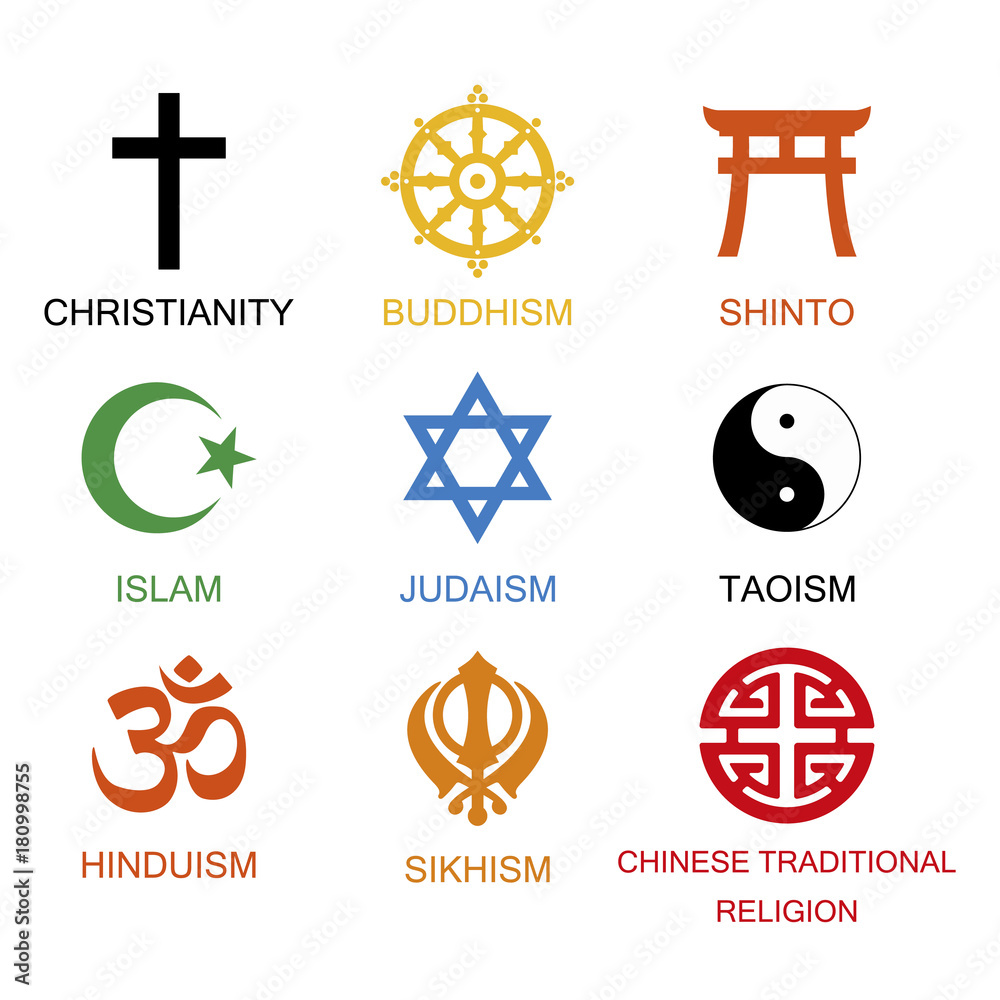 Vector illustration. World religious signs and symbols collection in ...