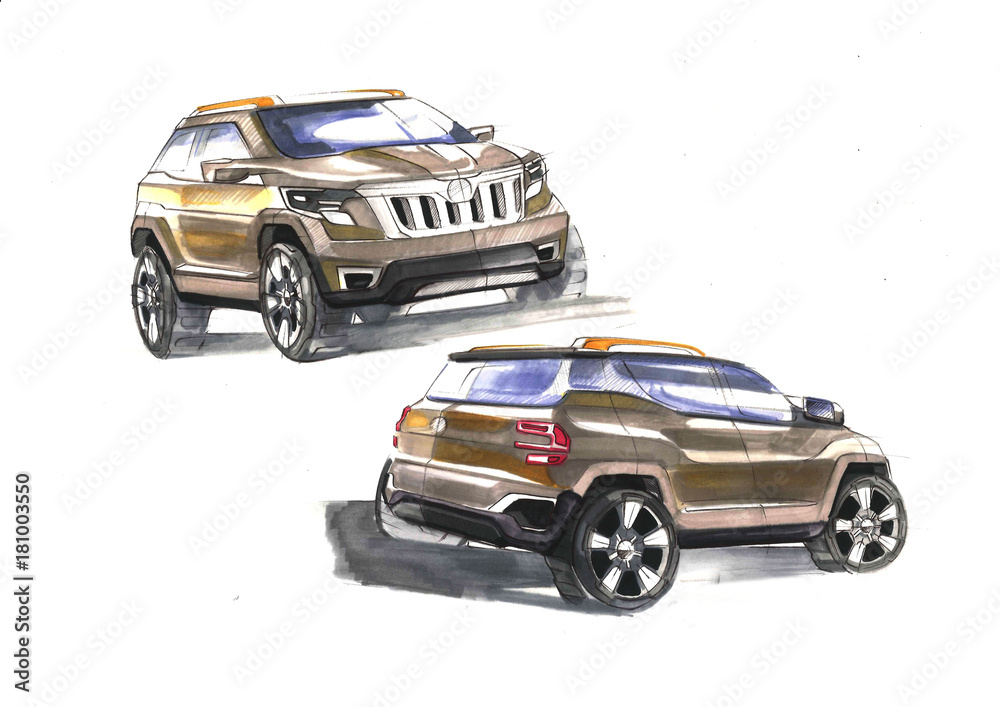 Design sporty exterior car is drawing brush color painting. Vehicle is ...