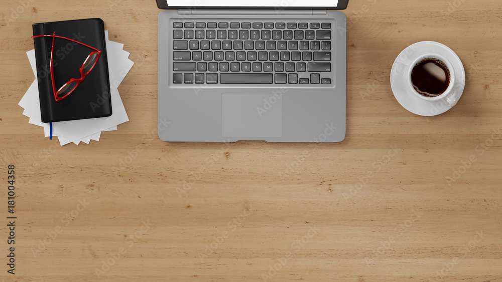 Laptop Computer auf Schreibtisch im Büro Stock-Illustration | Adobe Stock