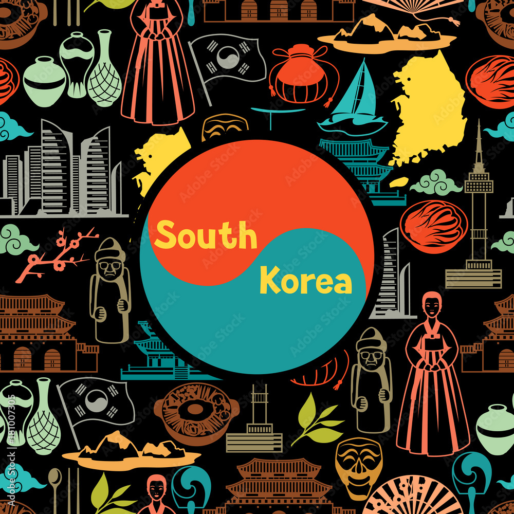 Korea background design. Korean traditional symbols and objects Stock ...