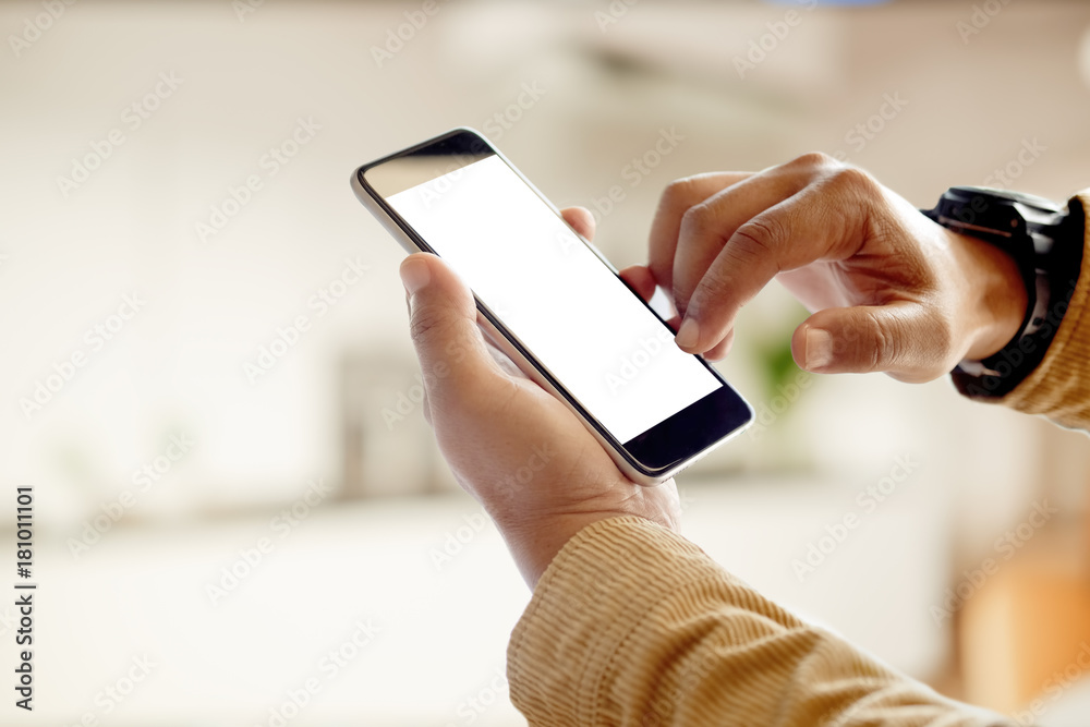 Technology, Communication and People concept - close up of man hands ...