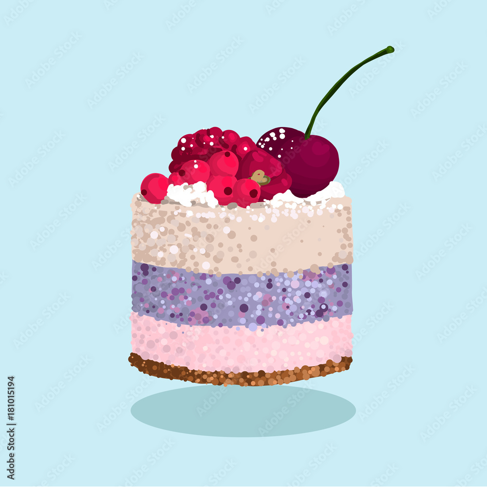 Hand drawn desserts - slices of cheesecake with cherry on top, sketch ...