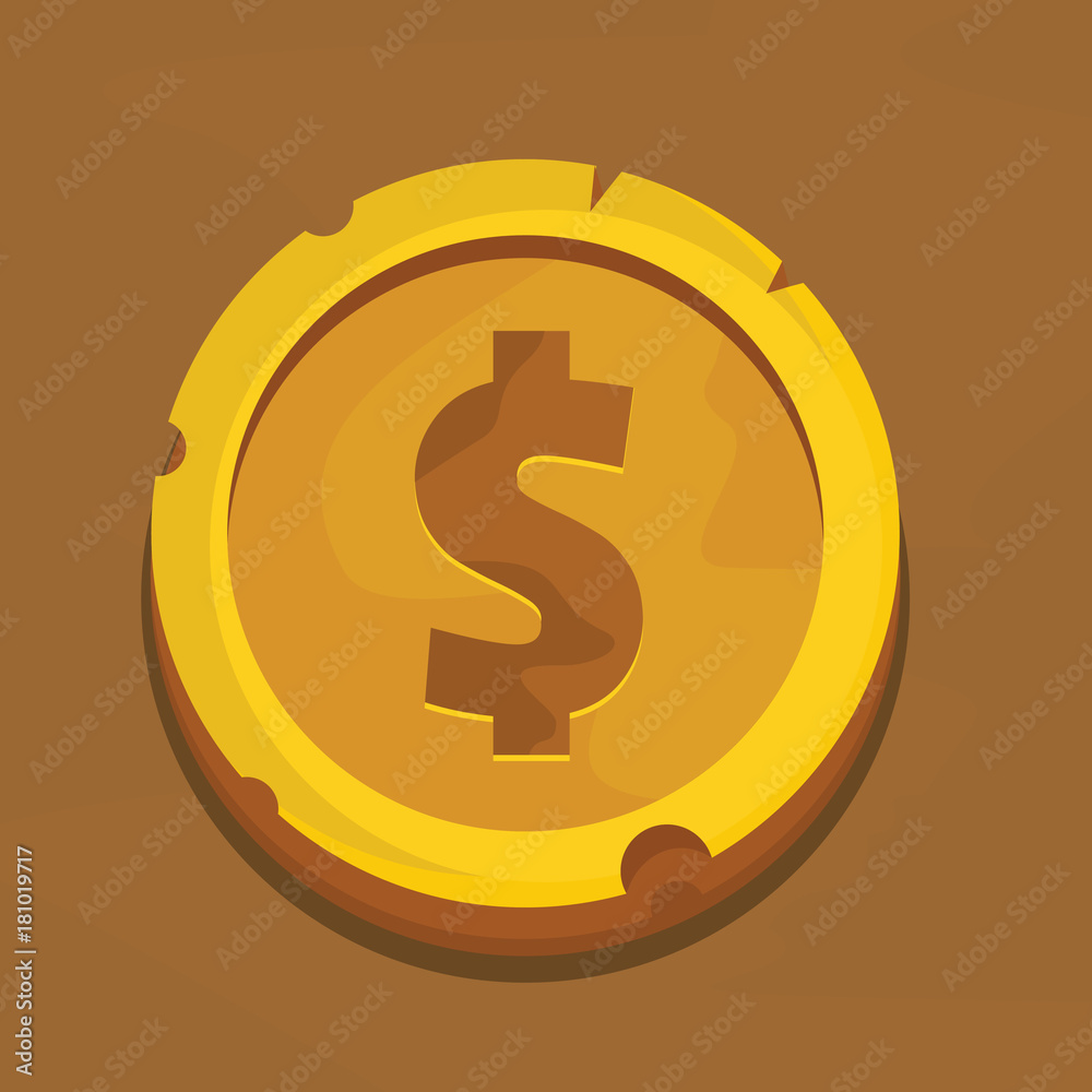 Cartoon gold dollar coin isolated on transparent background. Vector ...