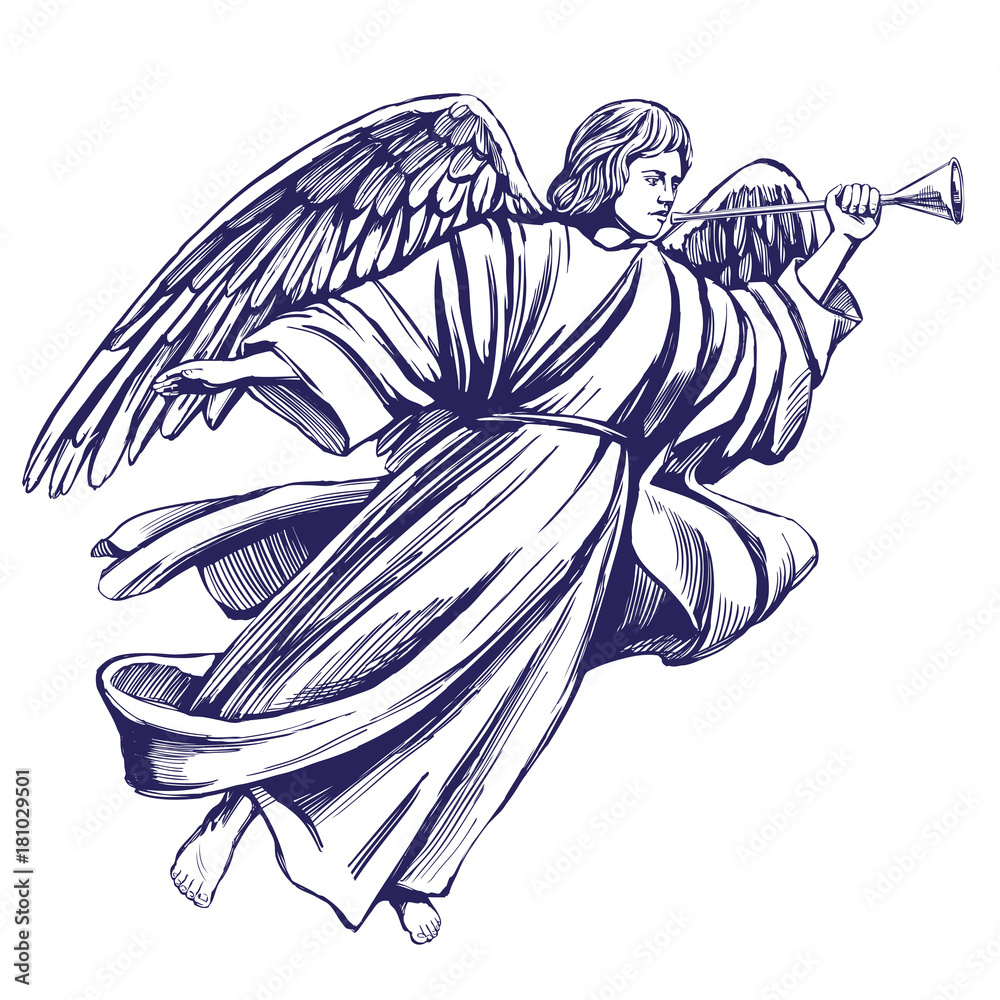 angel flies and plays the trumpet , religious symbol of Christianity ...