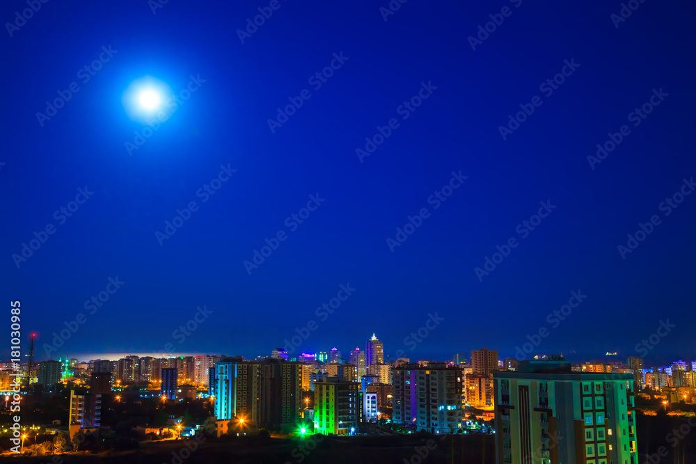 City Night View With Moon Stock Photo | Adobe Stock