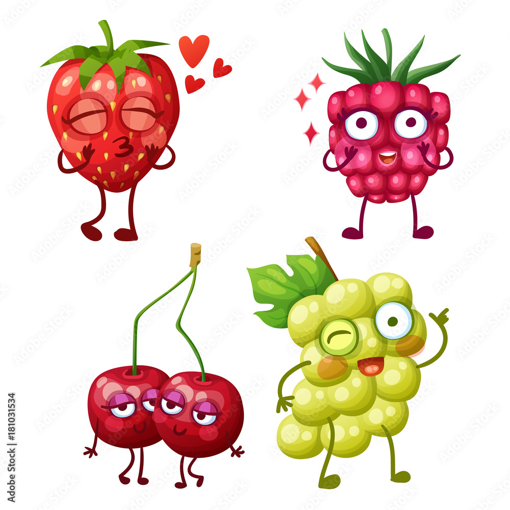 Funny berry characters isolated on white background. Cheerful food ...