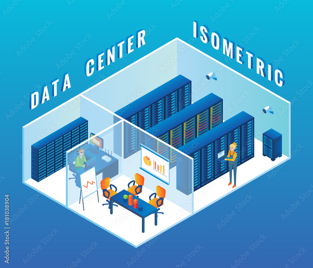 Data center cutaway interior vector flat isometric illustration Stock ...
