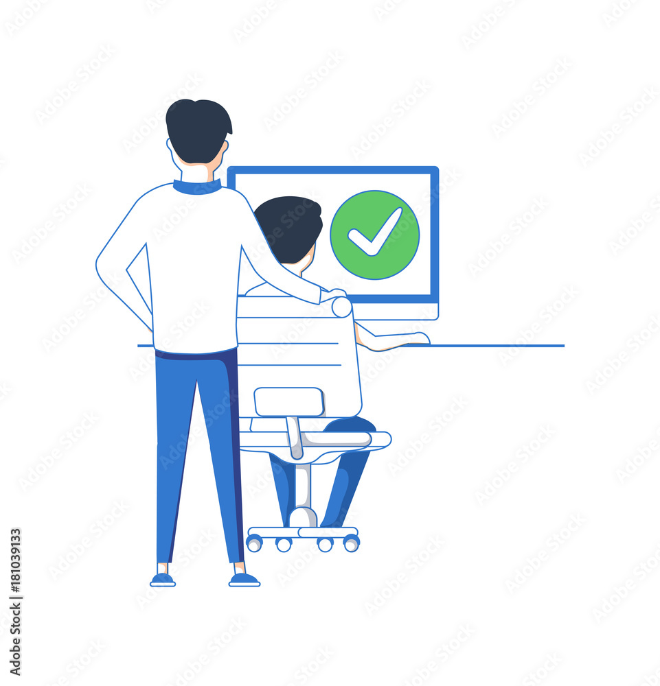Work process, tasks reviewing and verification vector illustration. Two ...