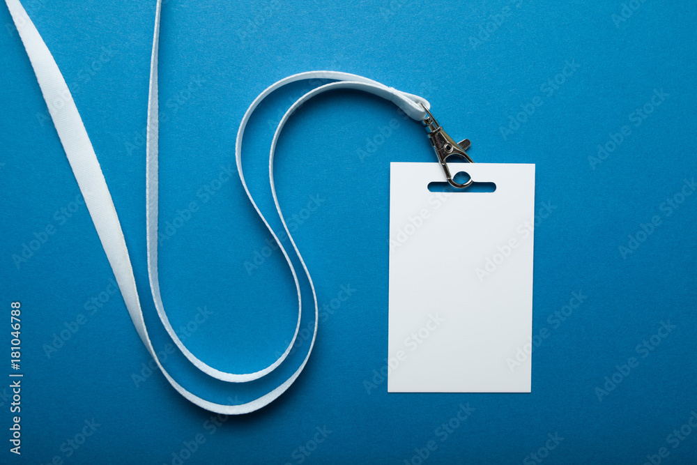Blank badge with lanyard on blue paper background. Name Tag, Corporate ...
