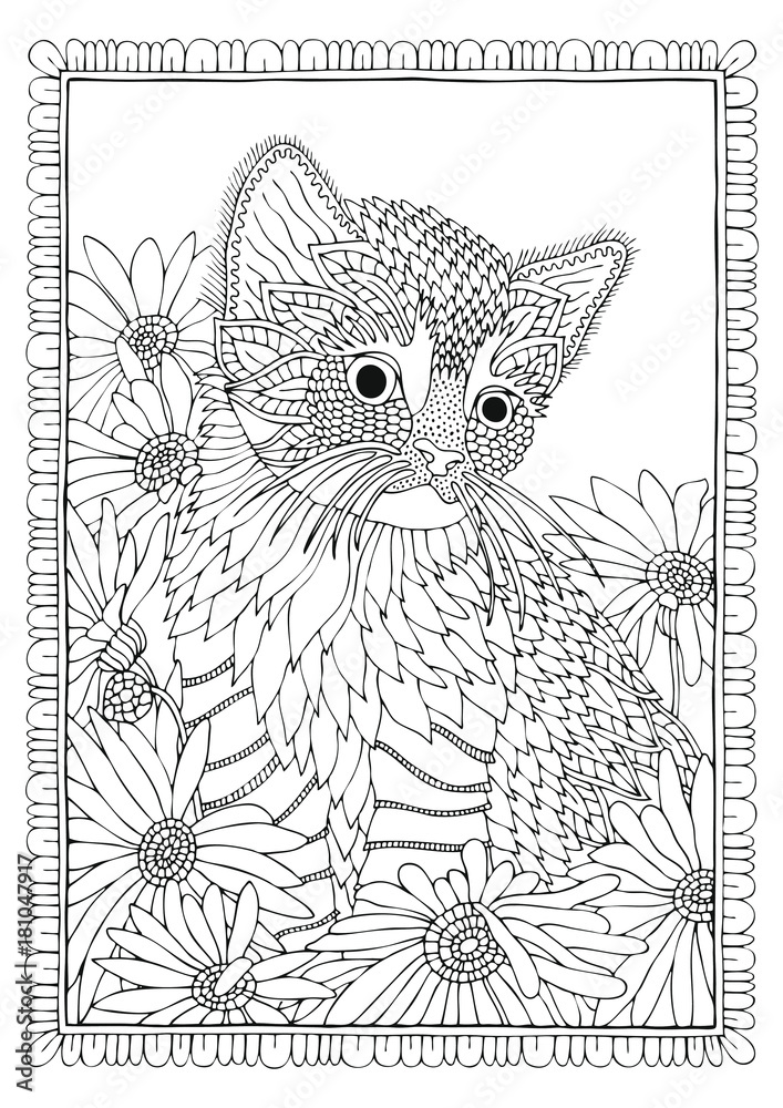 Cat Flower Coloring Pages