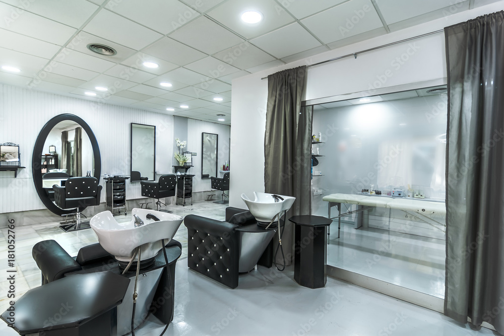 Modern bright beauty salon. Hair salon interior business Stock Photo ...