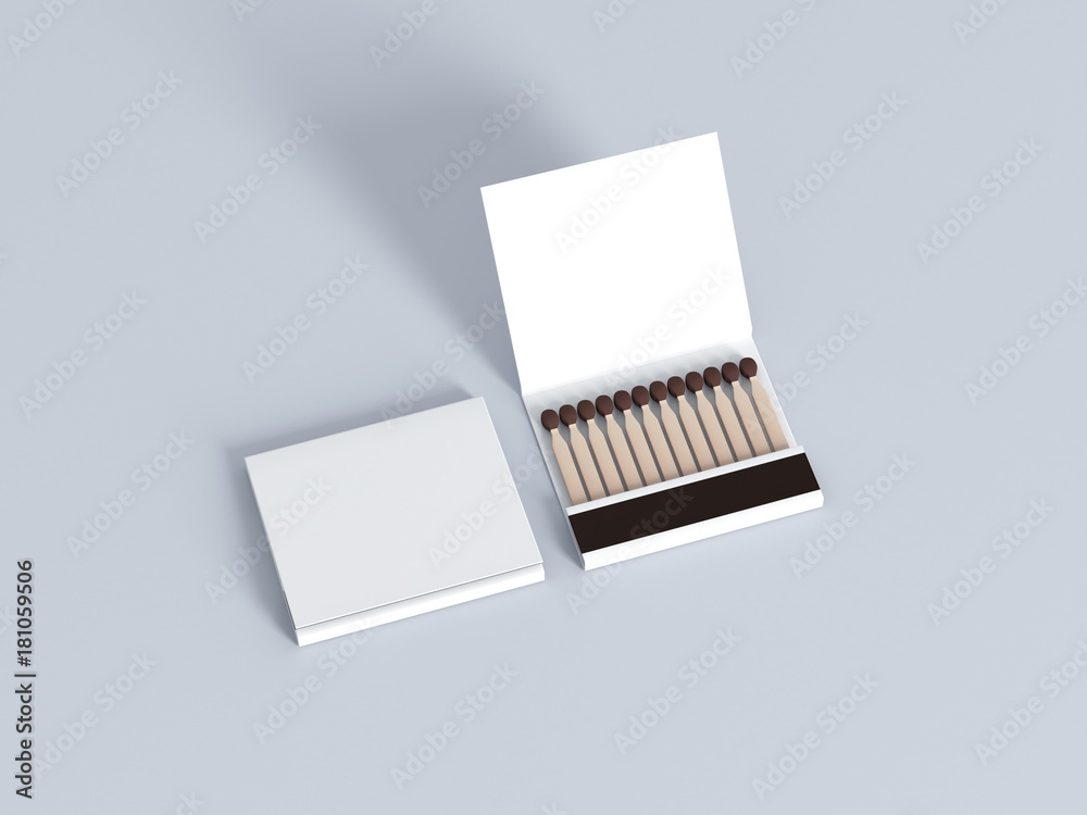 Blank matches white book mock up, red matches 3d rendering Stock ...