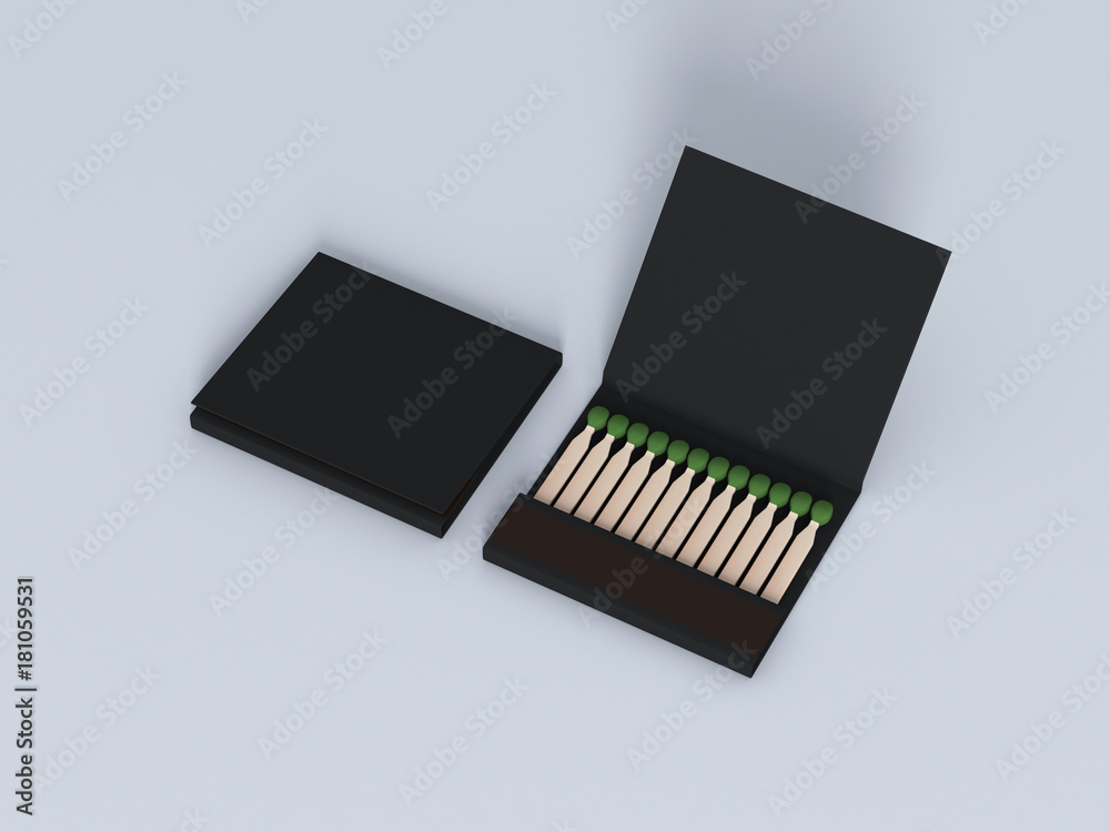 Blank matches white book mock up, red matches 3d rendering Stock ...