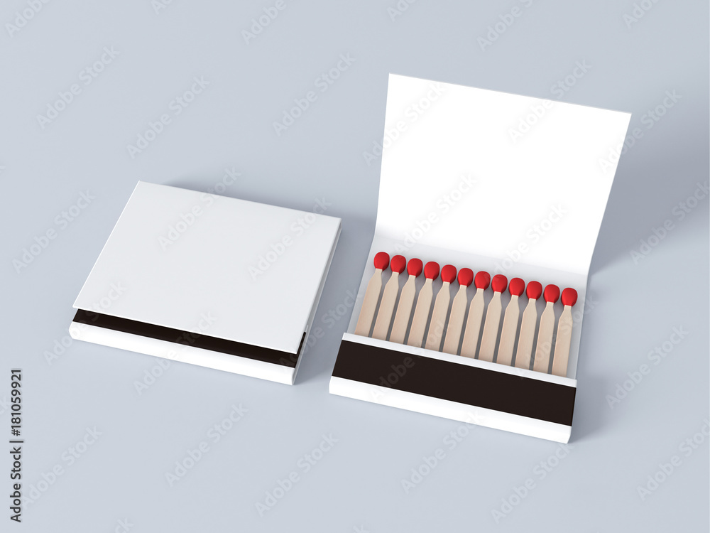 Blank matches white book mock up, red matches 3d rendering Stock ...