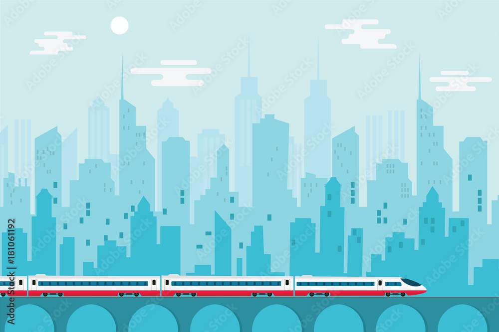 High speed train with urban city, Vector illustration template design ...