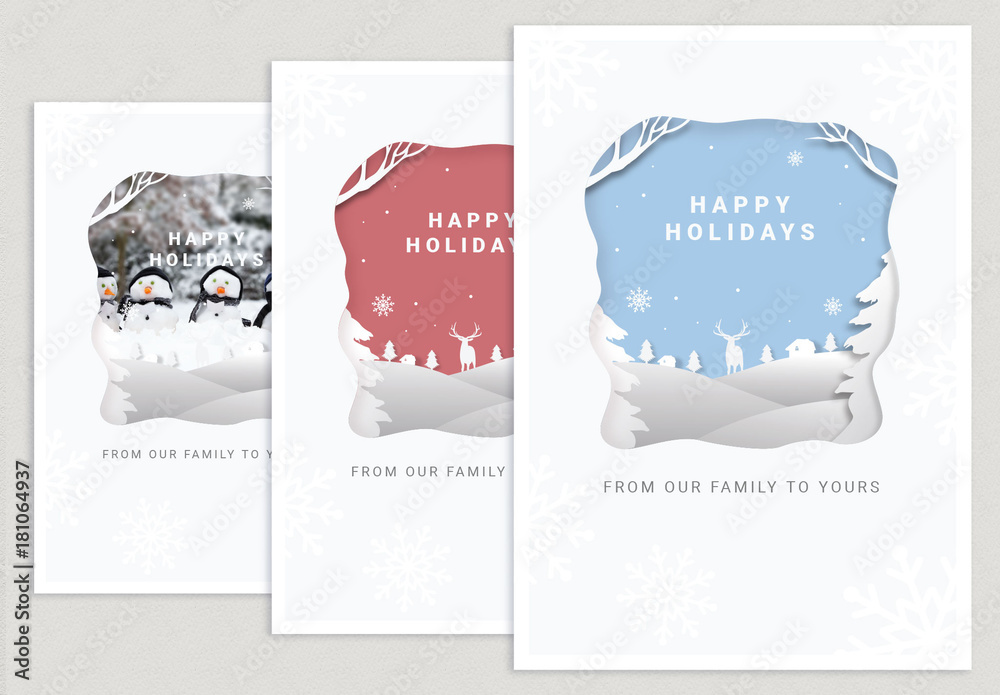 Holiday Paper Cutout Postcard Layout Stock Template | Adobe Stock