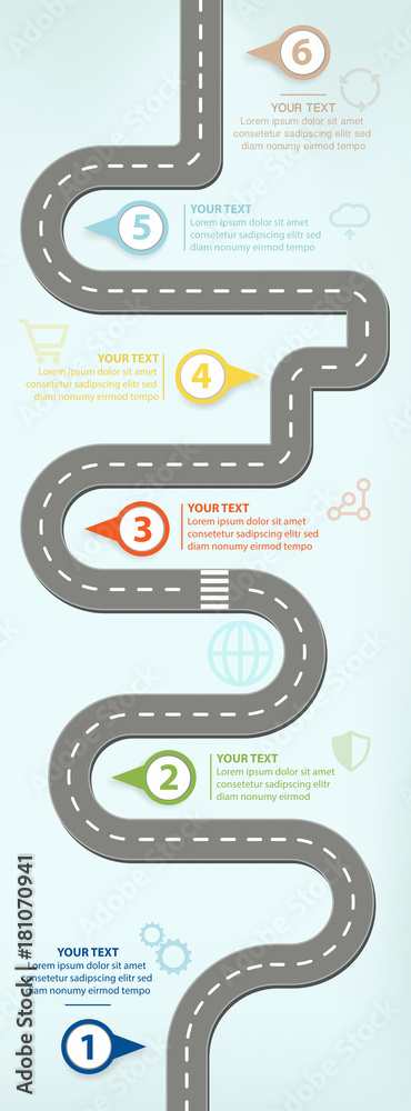 Road Map, Flat Design Vector Illustration Infographic elements showing ...