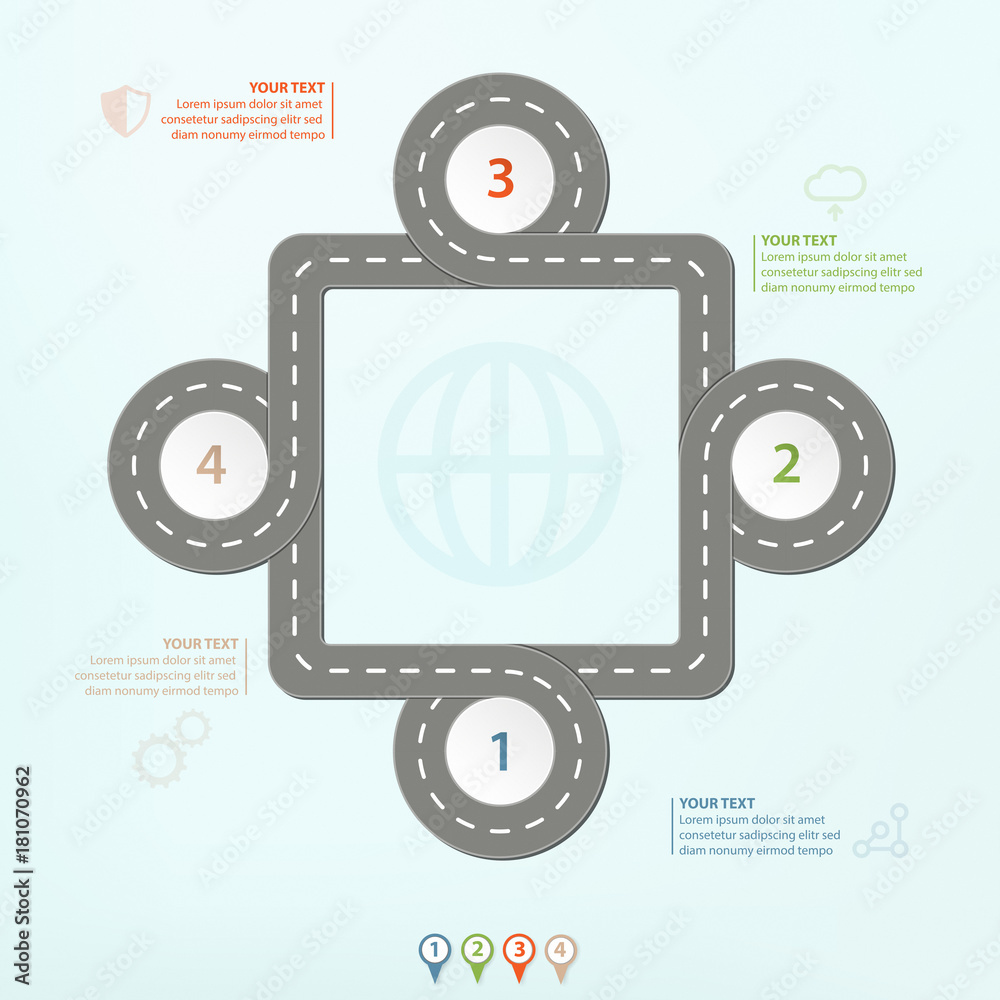 Road Map, Flat Design Vector Illustration Infographic elements showing ...