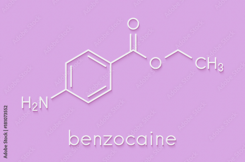Benzocaine local anesthetic drug molecule. Skeletal formula. Stock ...