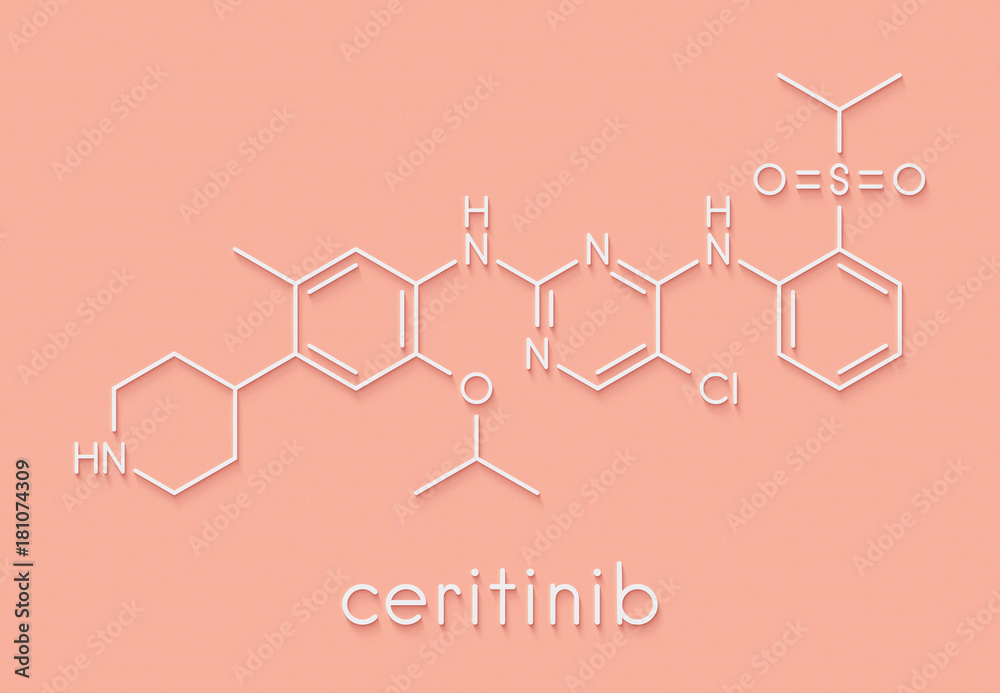 Ceritinib cancer drug molecule. ALK inhibitor used in treatment of ...