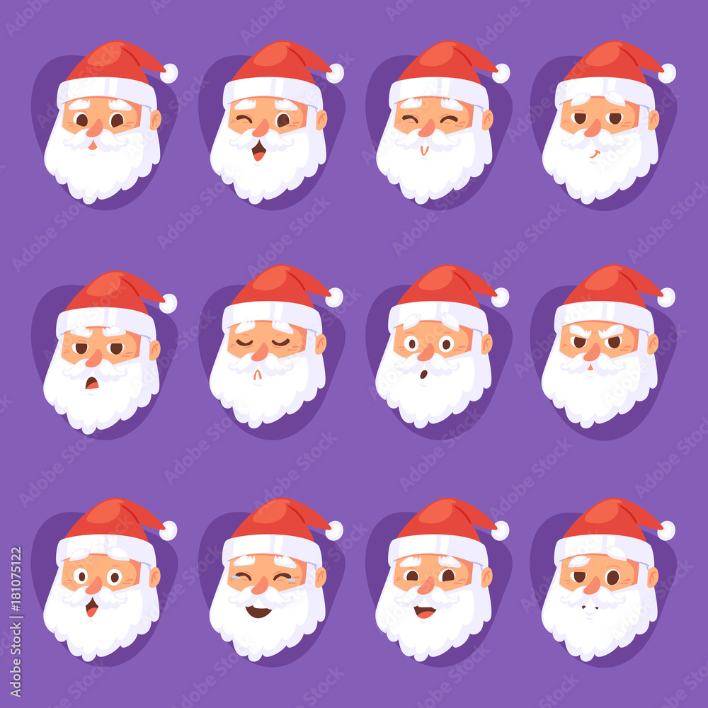 Christmas Santa Claus head emotion faces vector expression character ...