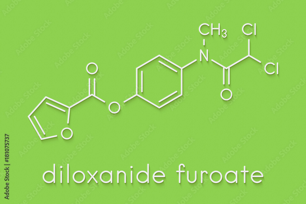 Diloxanide furoate amoebiasis drug molecule. Used in treatment of ...