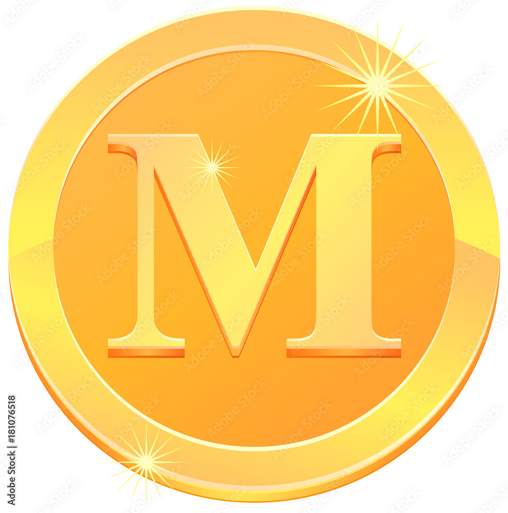 Gold coin with letter M design vector image Stock Vector | Adobe Stock