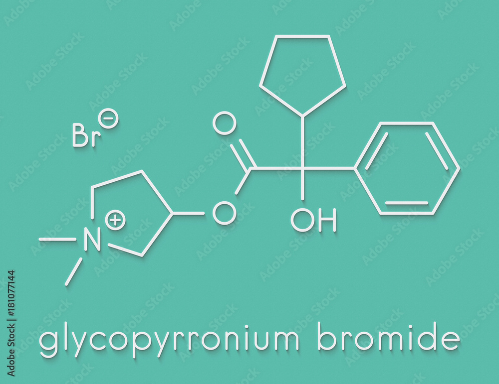 Glycopyrronium bromide (glycopyrrolate) COPD drug molecule. Has ...