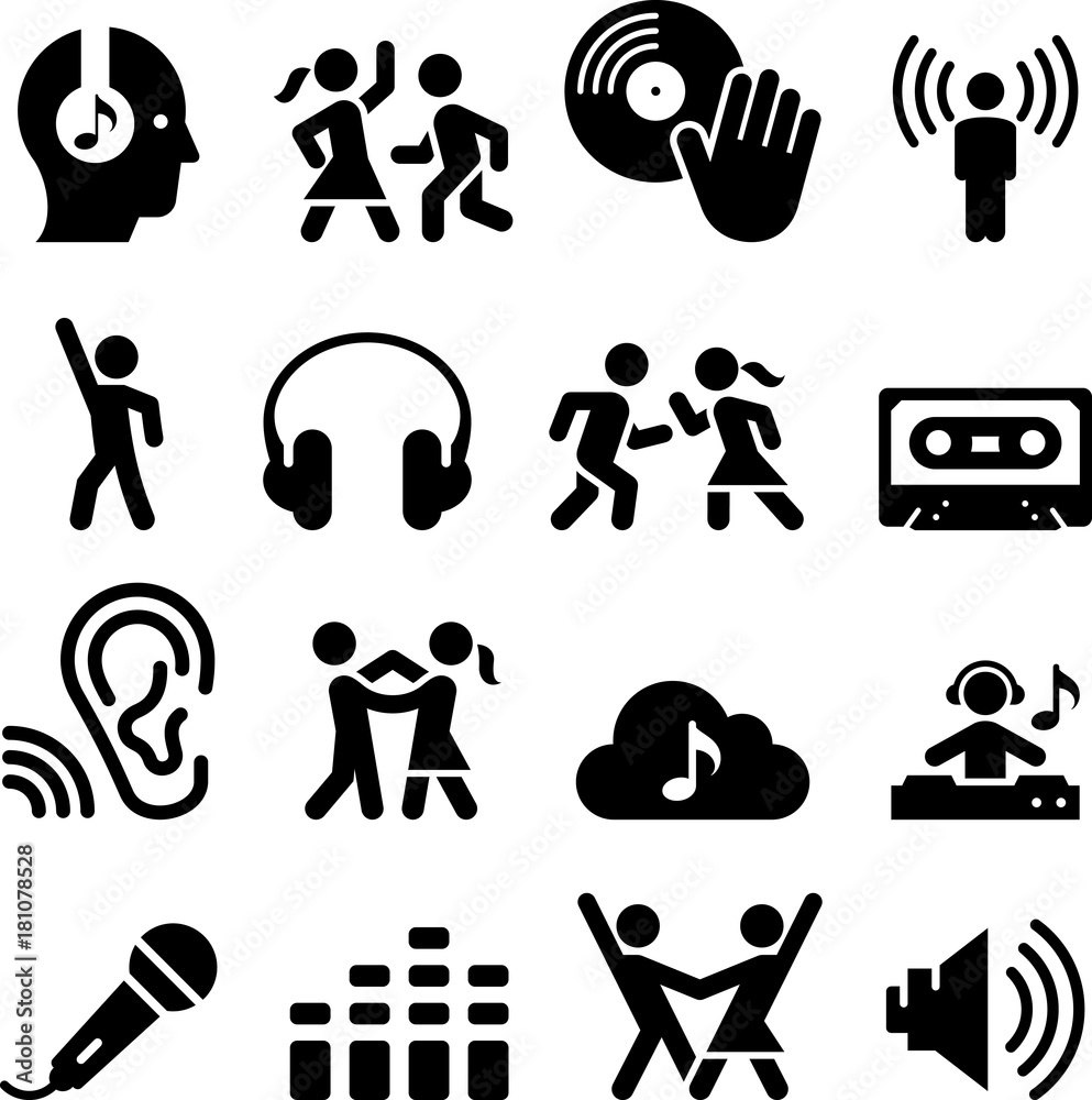 Dance Party Icons - Black Series - Illustration Stock Vector | Adobe Stock