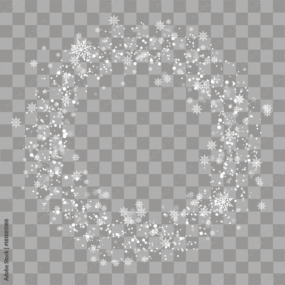 Christmas circle frame with snow flakes on transparent background ...