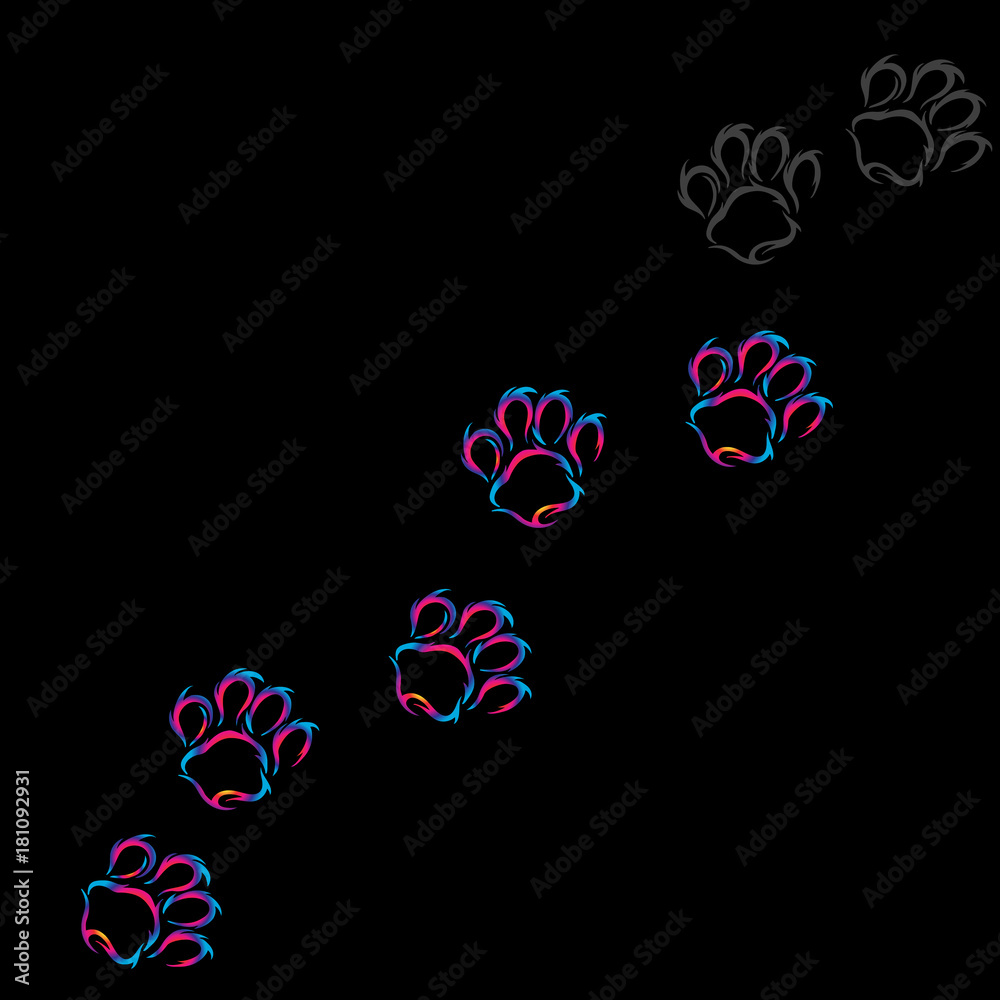 Dog s foot marks on a black background Stock Vector | Adobe Stock