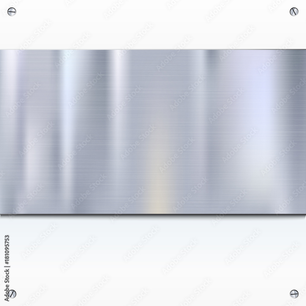Shiny brushed metal plate with screws. Stainless steel banner, isolated ...
