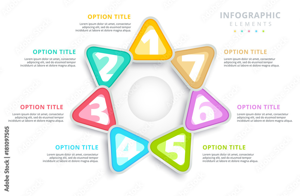 Business 7 step process chart infographics with triangles. Triangular ...