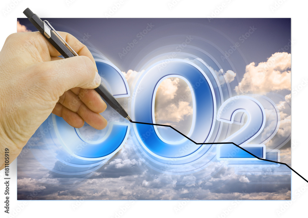 Hand drawing a graph about Reduction of CO2 presence in the atmosphere ...