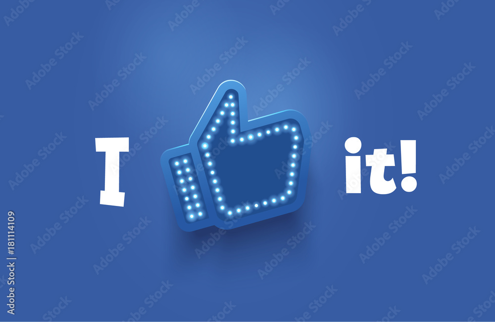 Icon like social network. Hand, big finger up on blue background. I ...