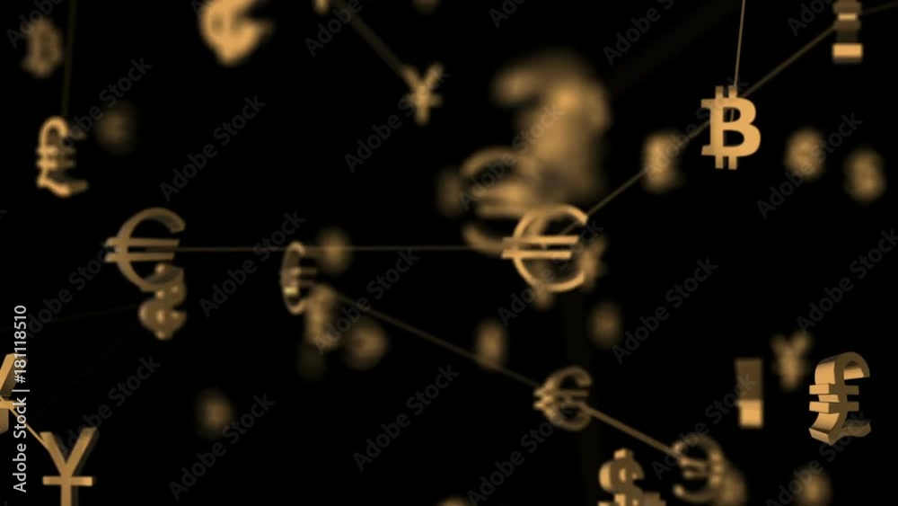 currency icons are connected to each other. business cinematic ...