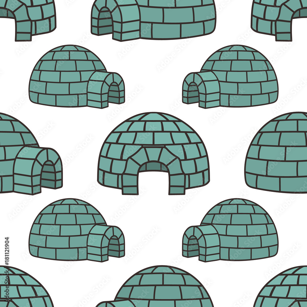 Ice house igloo vector color seamless pattern. House from ice blocks ...