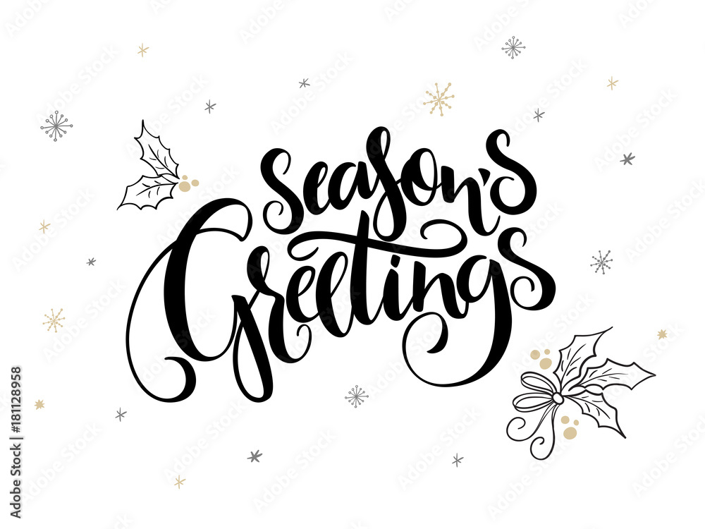 vector hand lettering christmas greetings text - season's greetings ...
