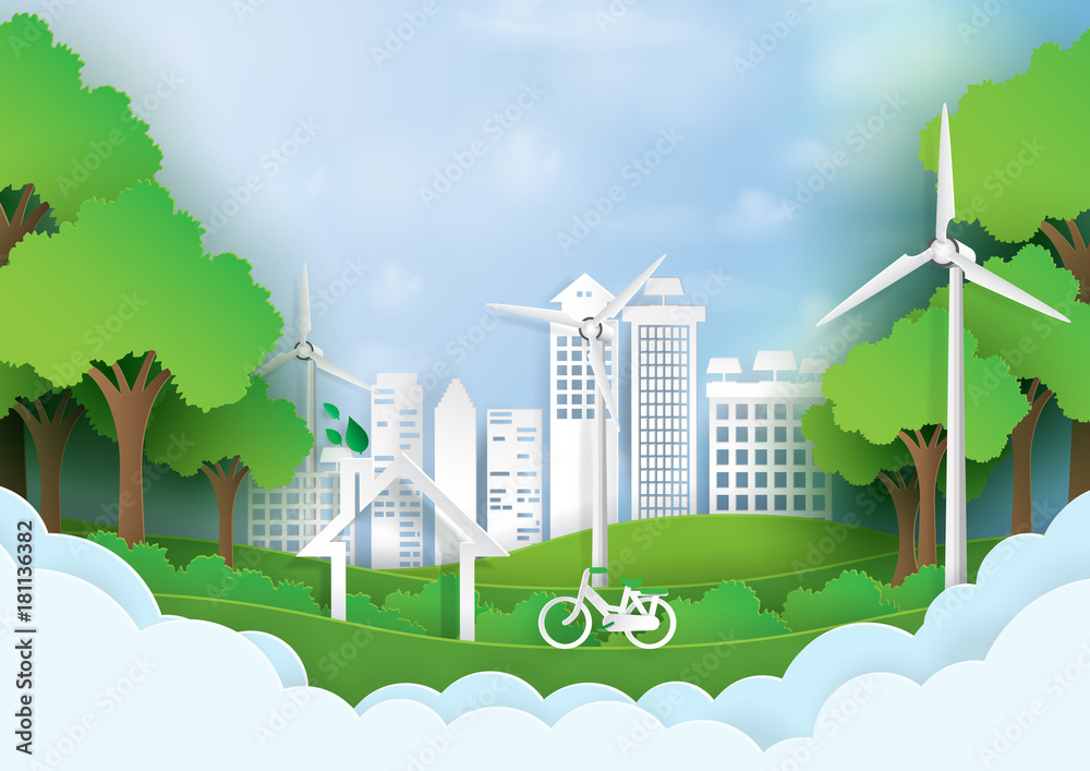 Green eco city.Save the world and environment concept.Urban landscape ...