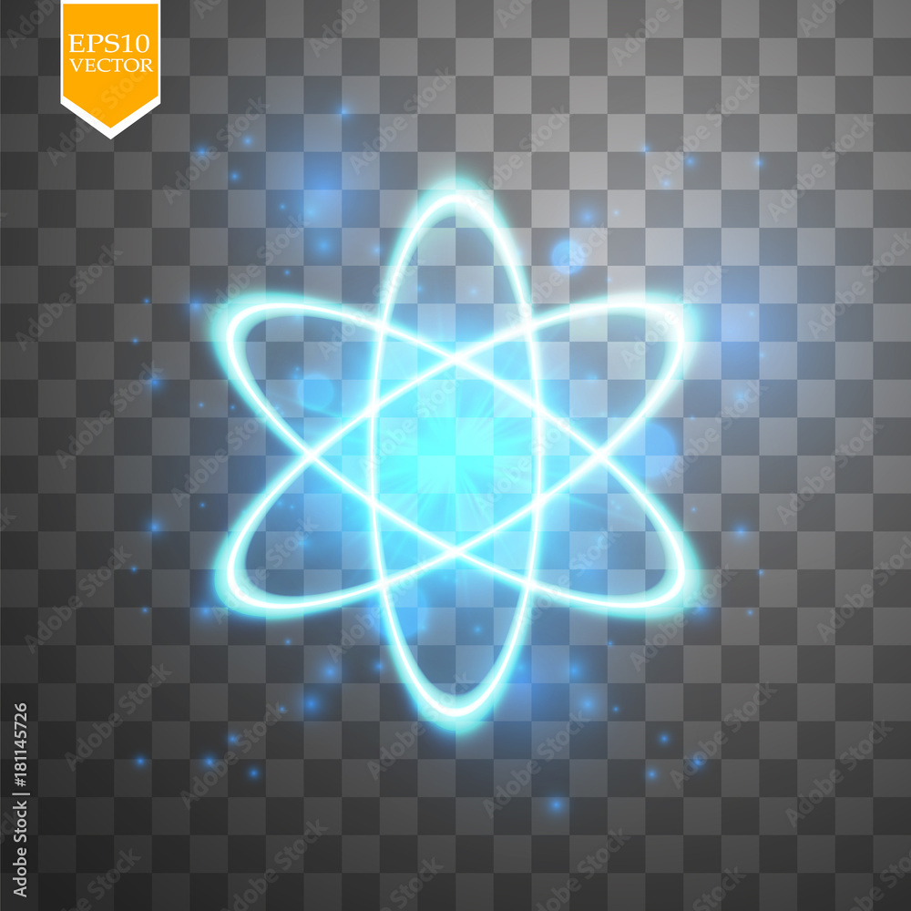Shining atom scheme. Isolated on black transparent background. Vector ...