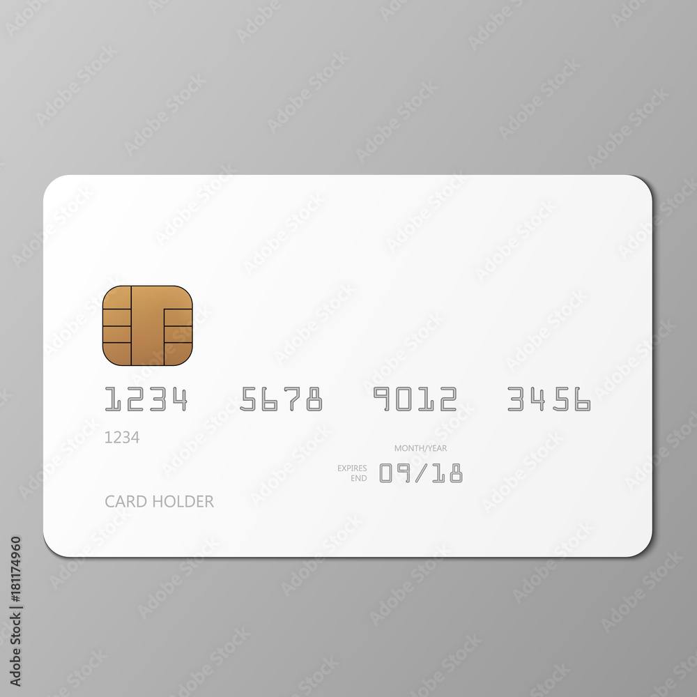 Realistic white credit card mockup template with shadow, vector ...