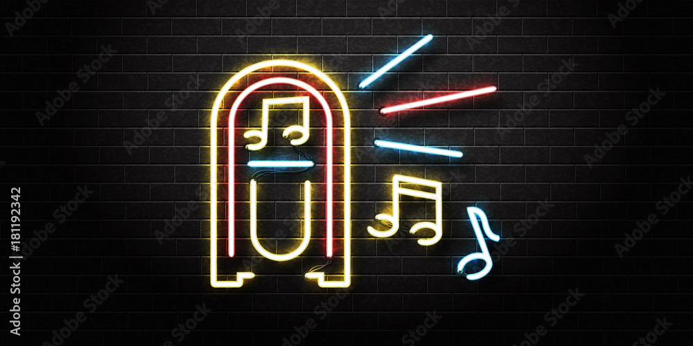 Vector realistic isolated neon sign of jukebox for decoration and ...