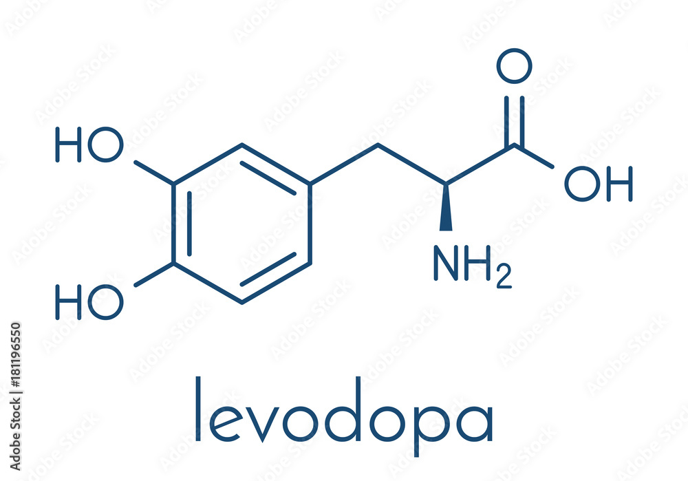 L-DOPA (levodopa) Parkinson's disease drug molecule. Skeletal formula ...